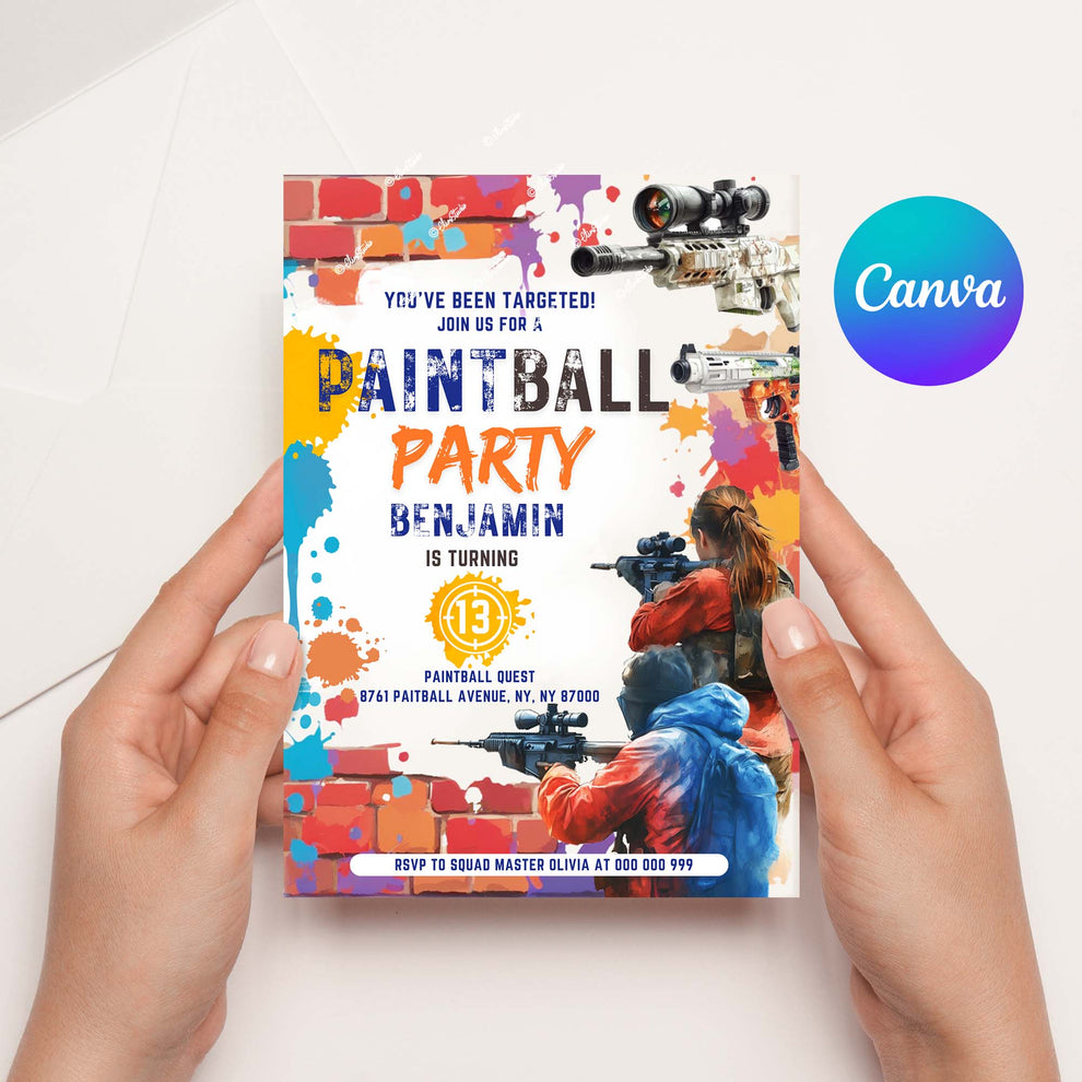 Paintball Party Invitation Canva Template /C2 – Elias Studio
